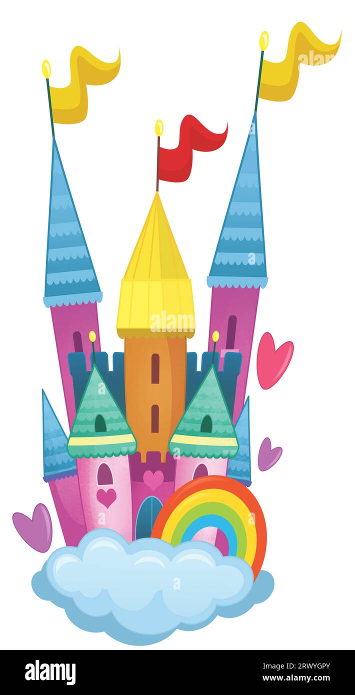 cartoon beautiful and colorful medieval castle isolated illustration ...