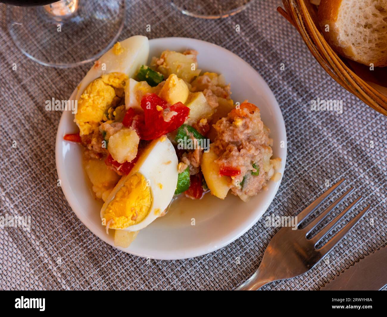 Summer salad with tuna, boiled eggs and vegetables close up Stock Photo ...