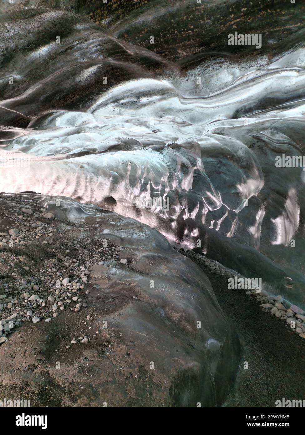 Vatnajokull ice cap frozen blocks, icy rocks and ice fragments with ...