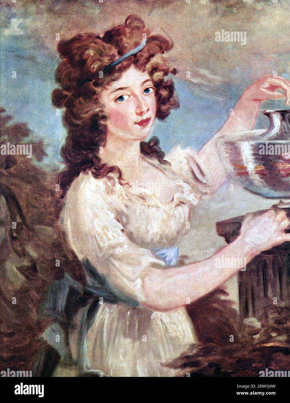 Girl with Goldfish, Painting by Carl Frederik von Breda Stock Photo - Alamy