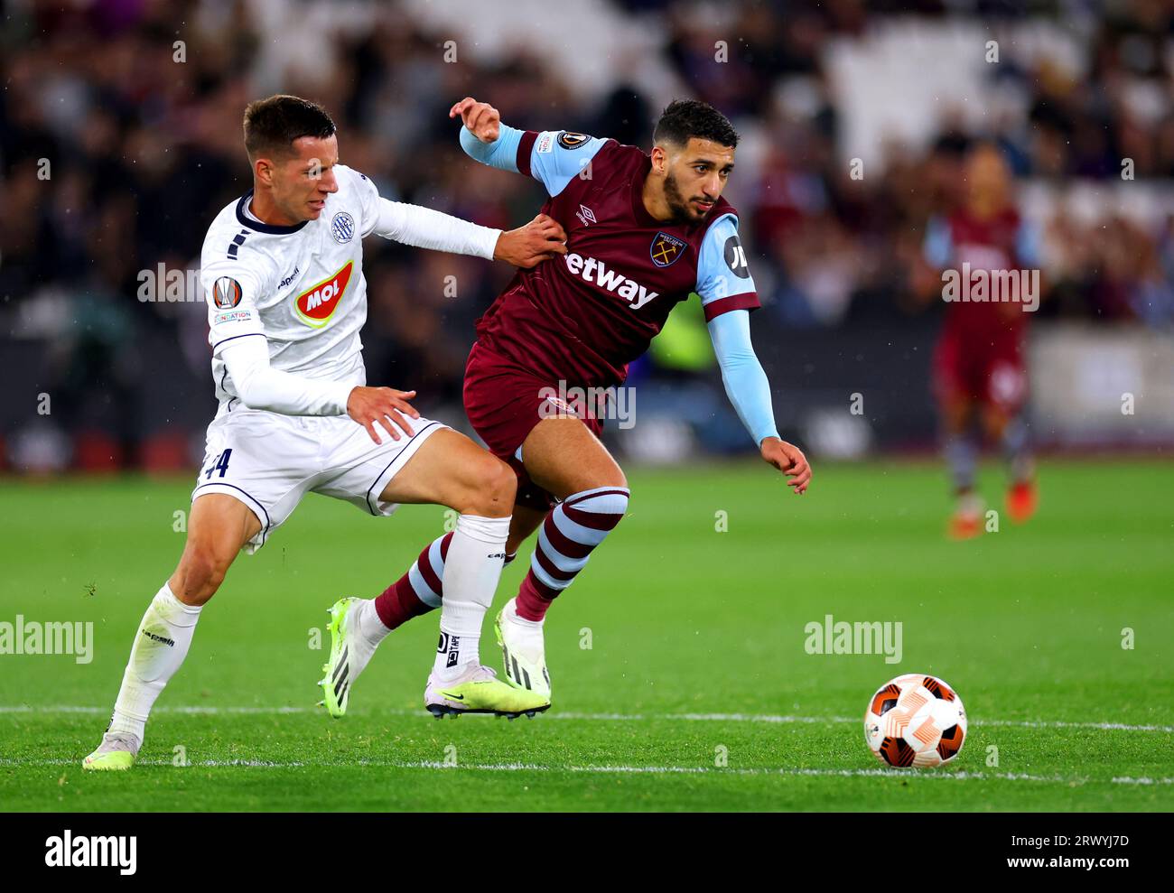 West Ham United's Said Benrahma (right) and TSC Backa Topola's Vukasin ...