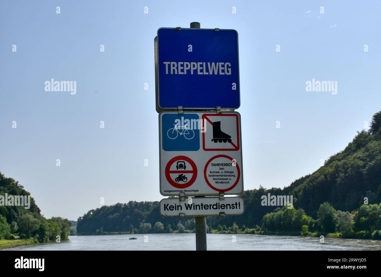 Donau, Treppelweg, Radweg, Strudengau, Schild, Tafel, Verkehrszeichen ...