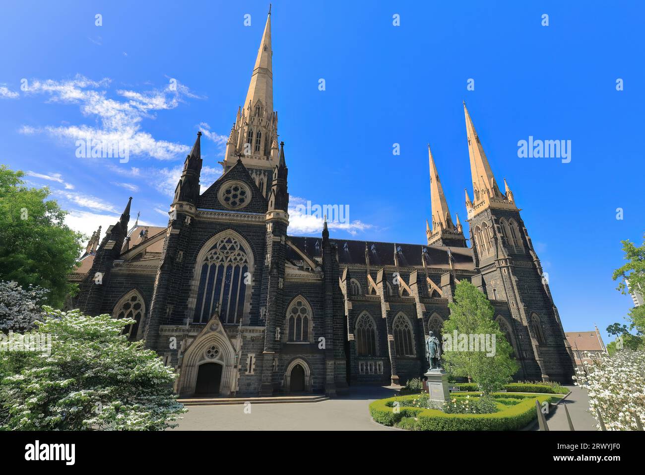 956 North side facade, forecourt, doorway, central spire and flanking ...