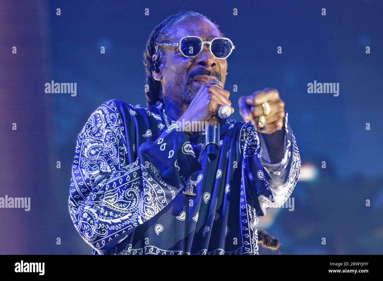 Cologne, Germany. 21st Sep, 2023. Rapper Snoop Dogg is on stage during ...