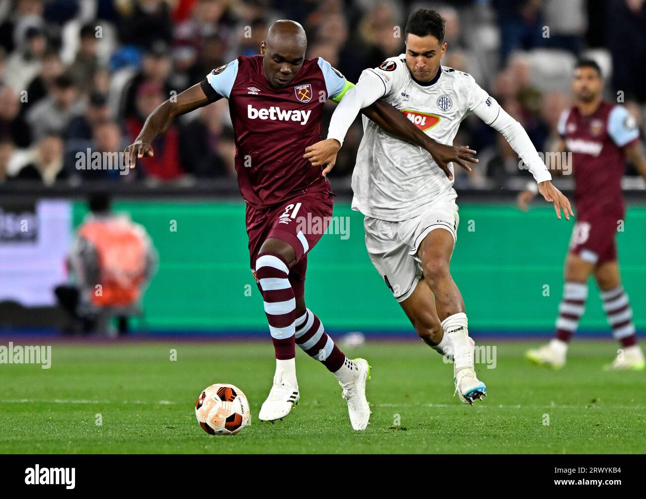 London, UK. 21st Sep, 2023. Petar Stanic (Backa Topola) goes past ...
