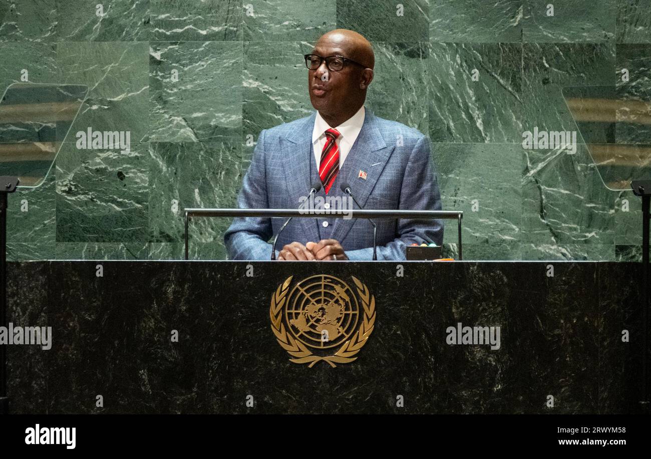 Keith Rowley, Prime Minister of Trinidad and Tobago addresses the 78th session of the United ...