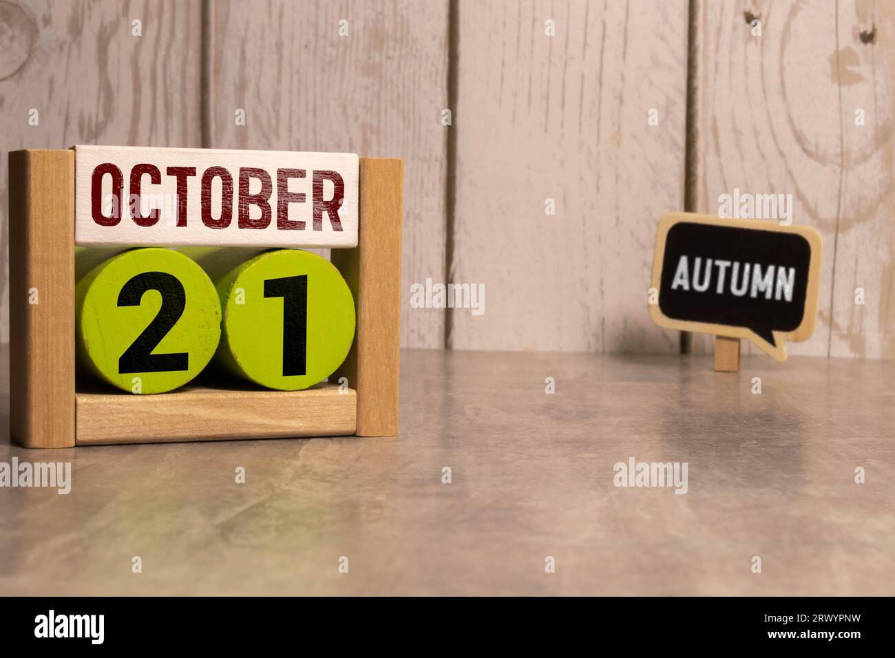 October 21 calendar date text on wooden blocks with copy space for ...