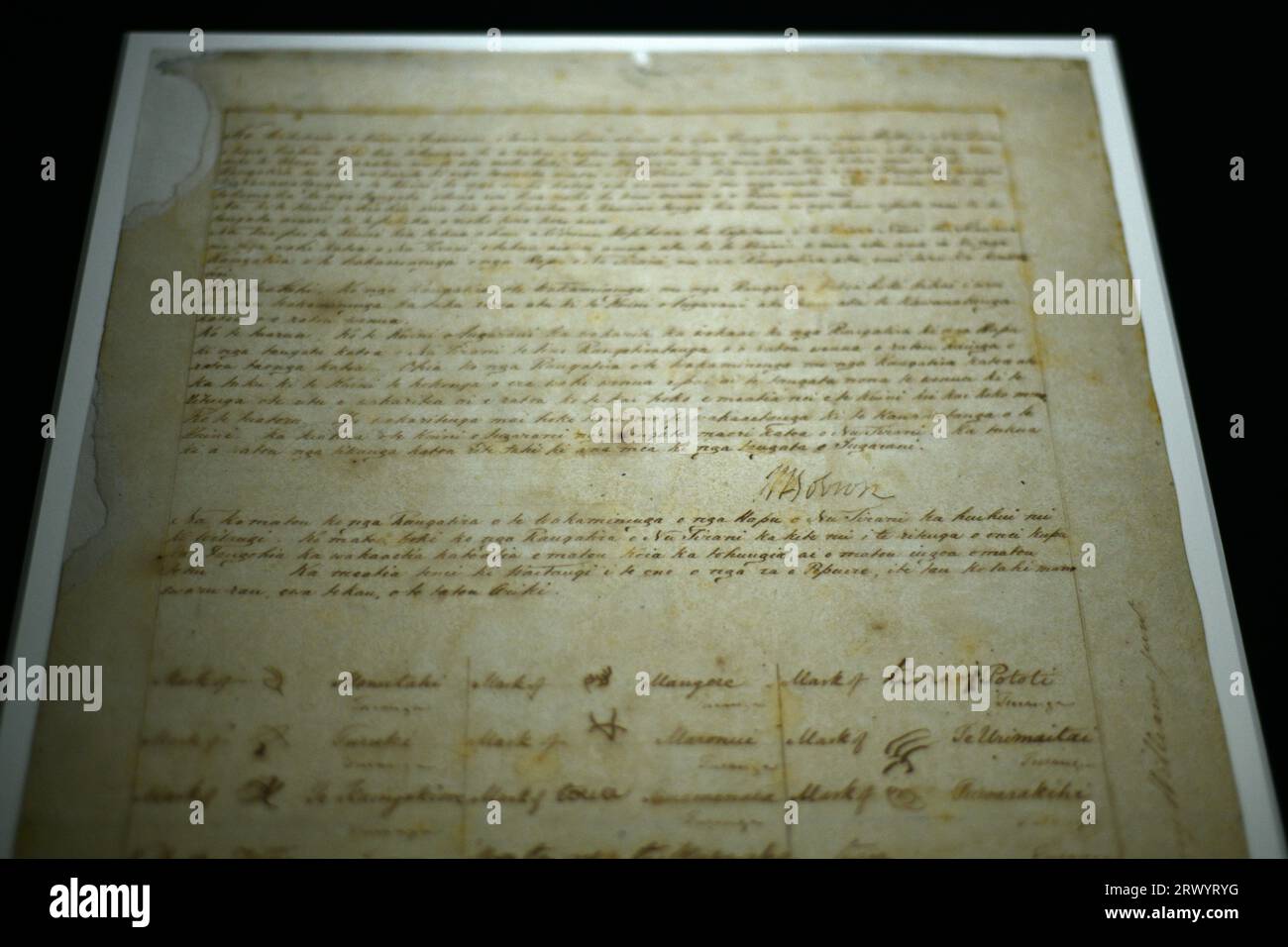 A portion of the original Treaty of Waitangi, signed in 1840 between ...