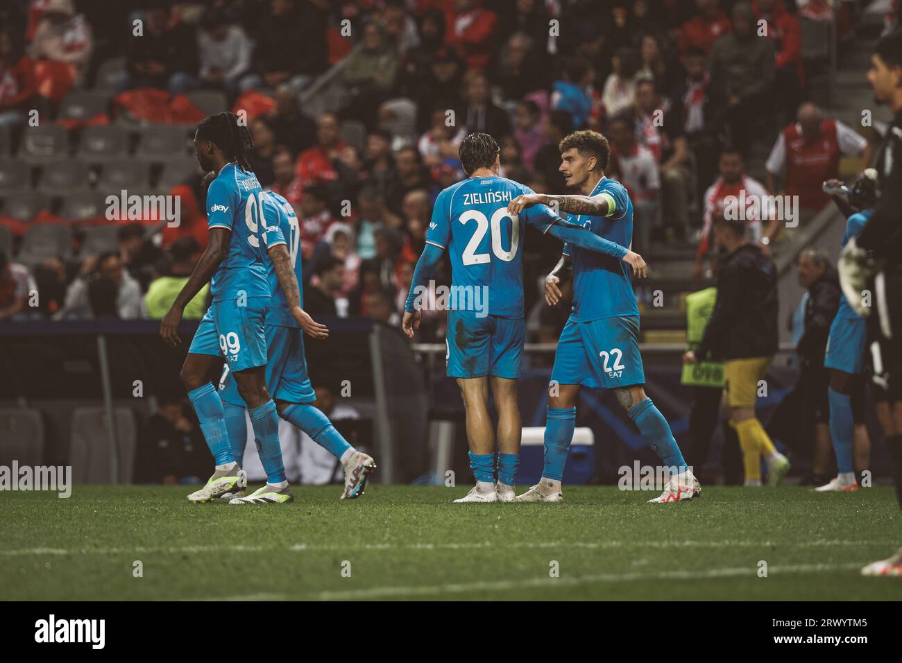 Players of Napoli celebrate after own goal during UEFA Champions League ...