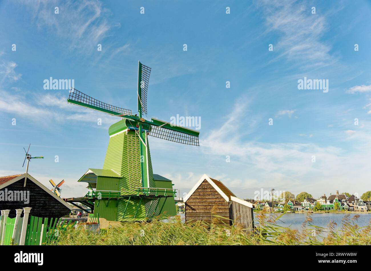 Green Windmill in Holland Stock Photo - Alamy