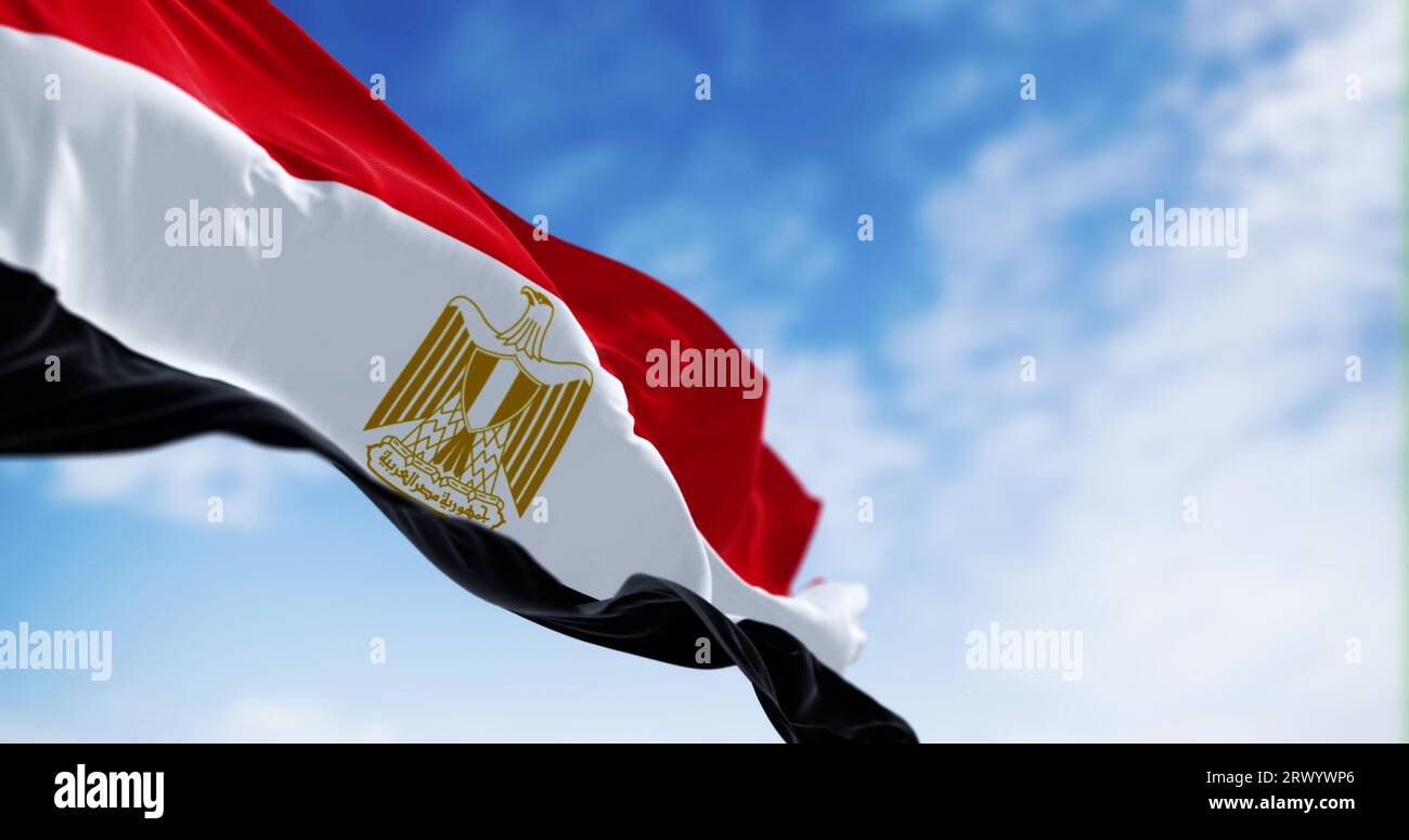 National flag of Egypt waving in the wind on a clear day. Horizontal ...