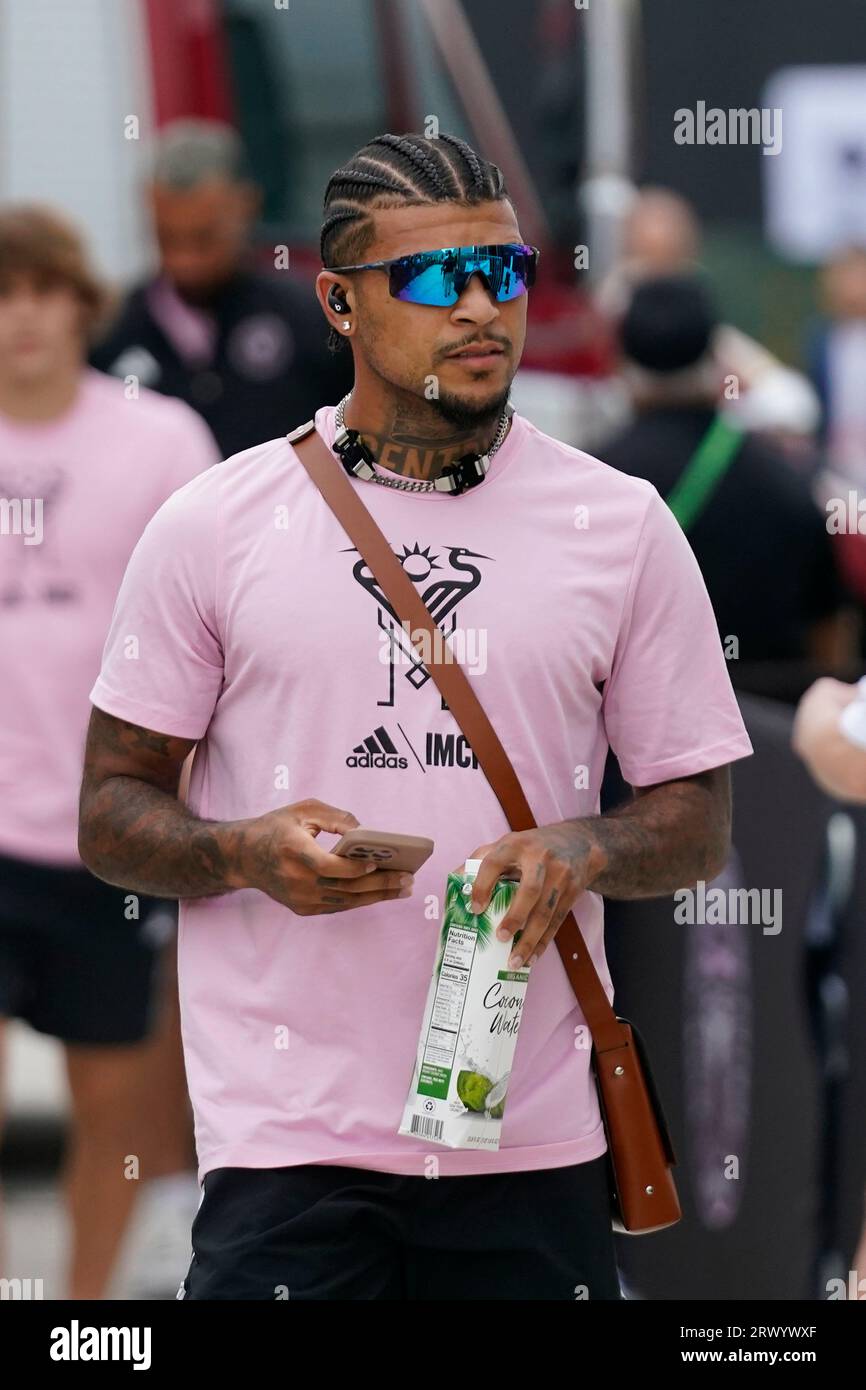 Inter Miami defender DeAndre Yedlin arrives before the start of an MLS ...