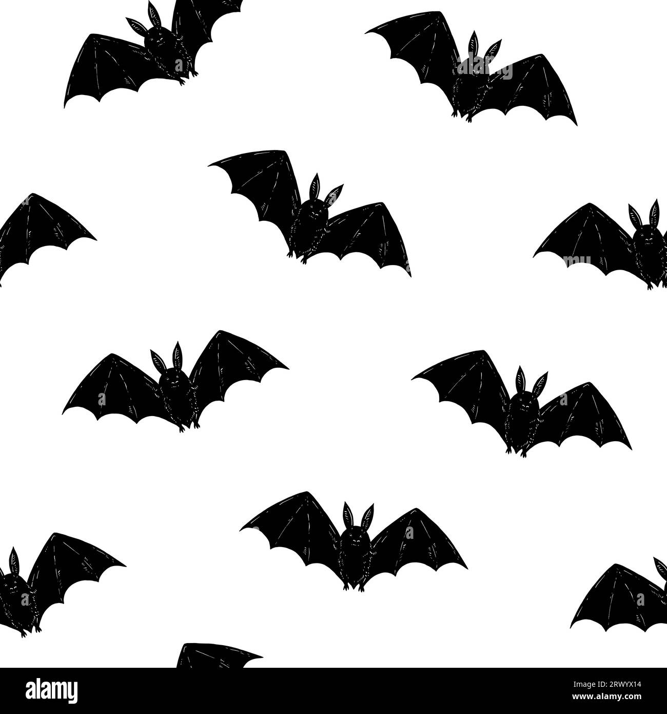 Halloween black and white seamless pattern with simple cute bat ...