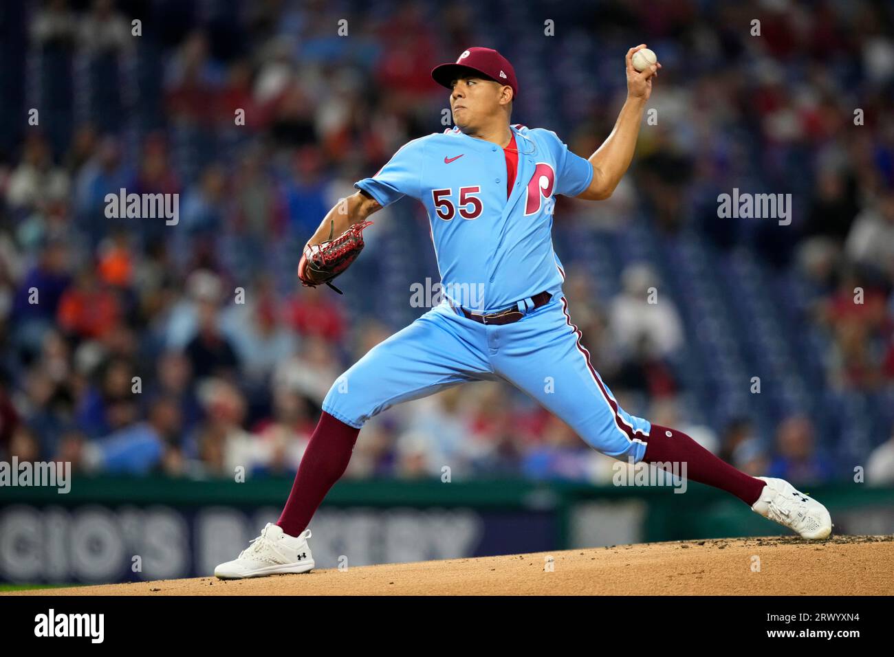 Philadelphia Phillies' Ranger Suarez pitches during the first inning of ...