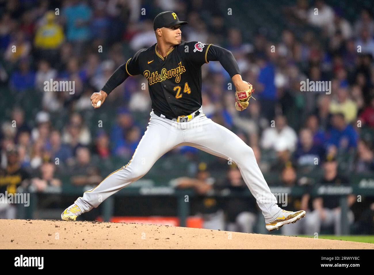 Pittsburgh Pirates starting pitcher Johan Oviedo winds up during the ...
