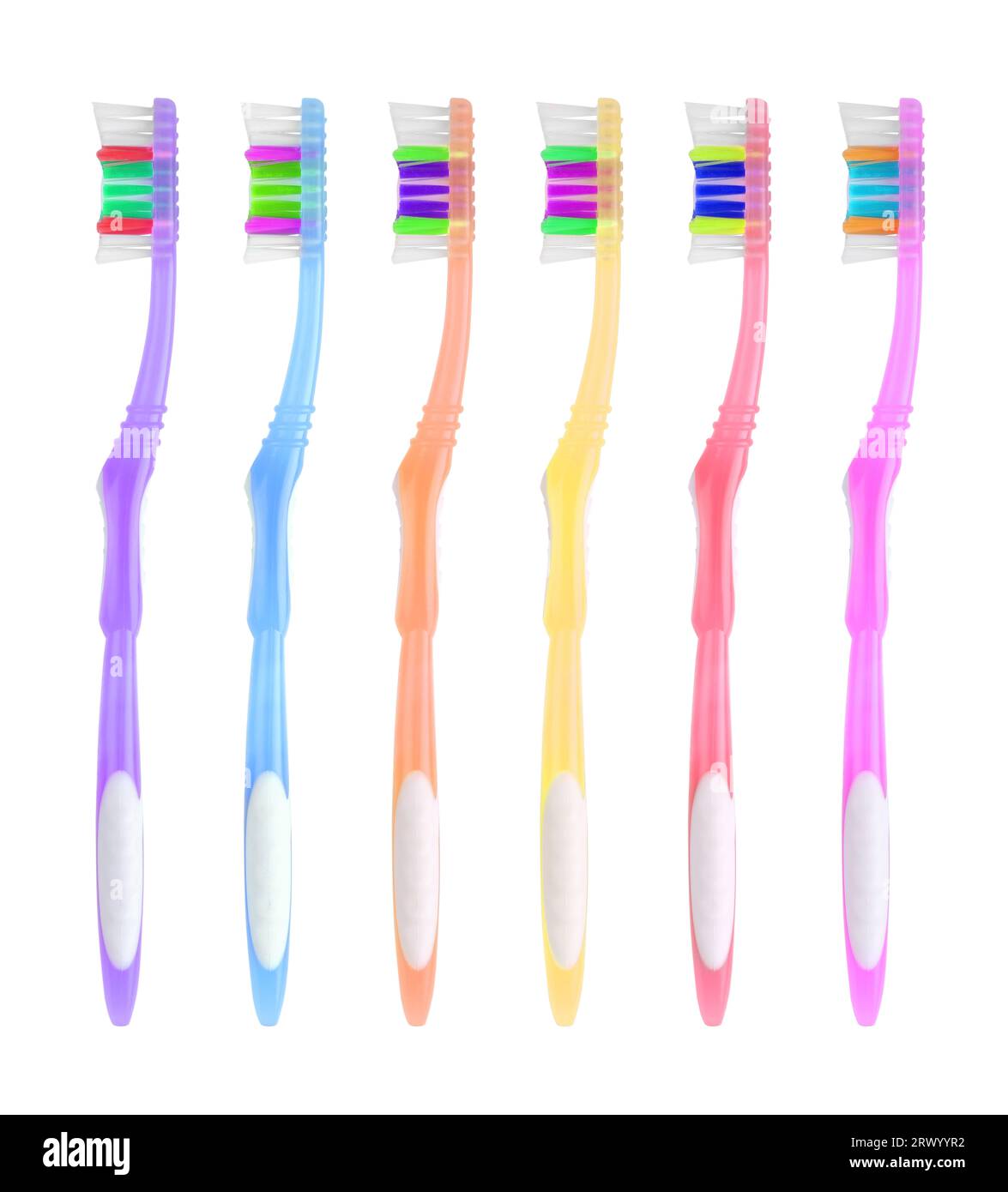 Set of colorful toothbrushes on white background Stock Photo - Alamy