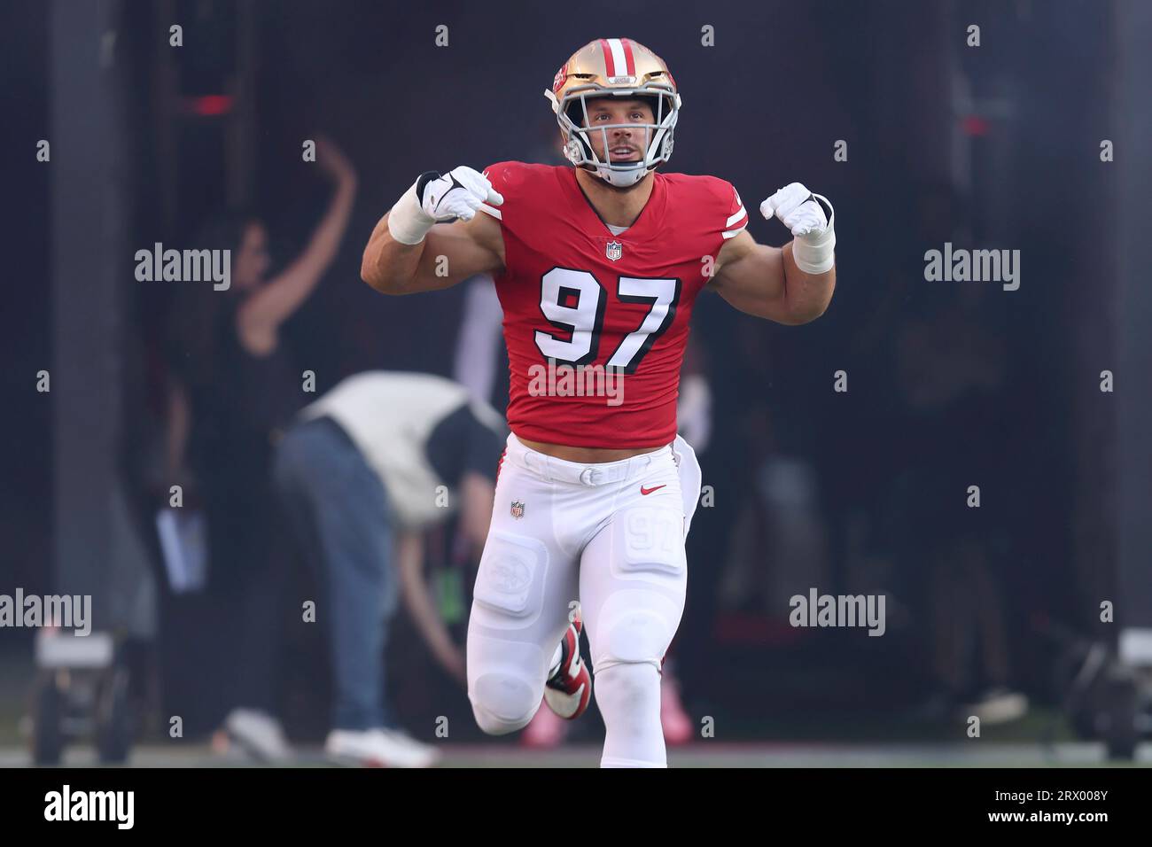 San Francisco 49ers defensive end Nick Bosa (97) takes the field before ...