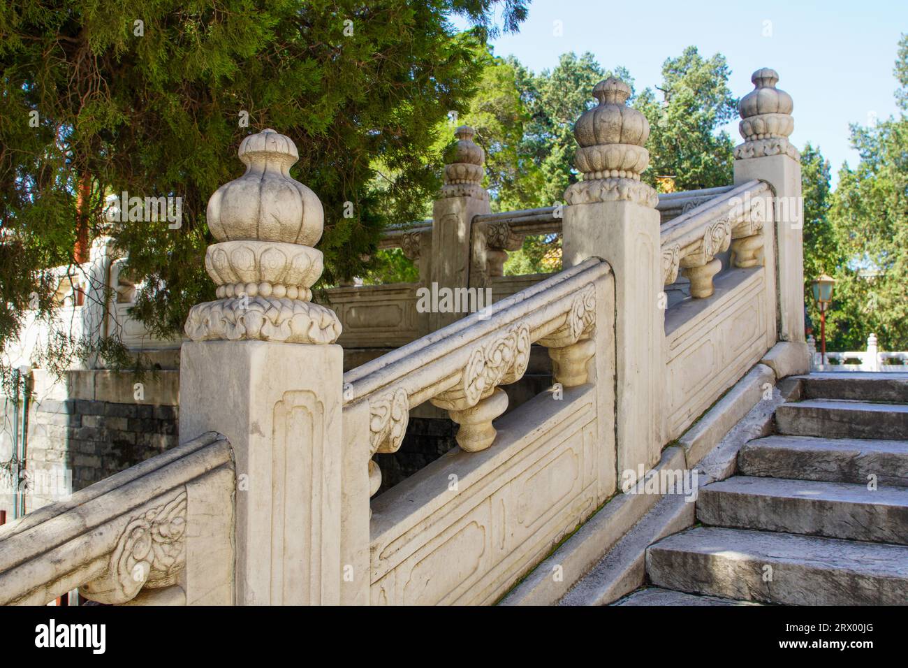 White Marble stone railing outside Dacheng Hall of Beijing Temple of ...