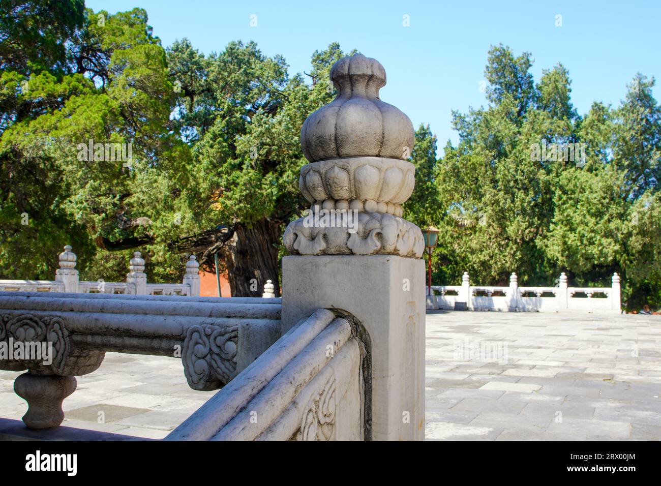 White Marble stone railing outside Dacheng Hall of Beijing Temple of ...