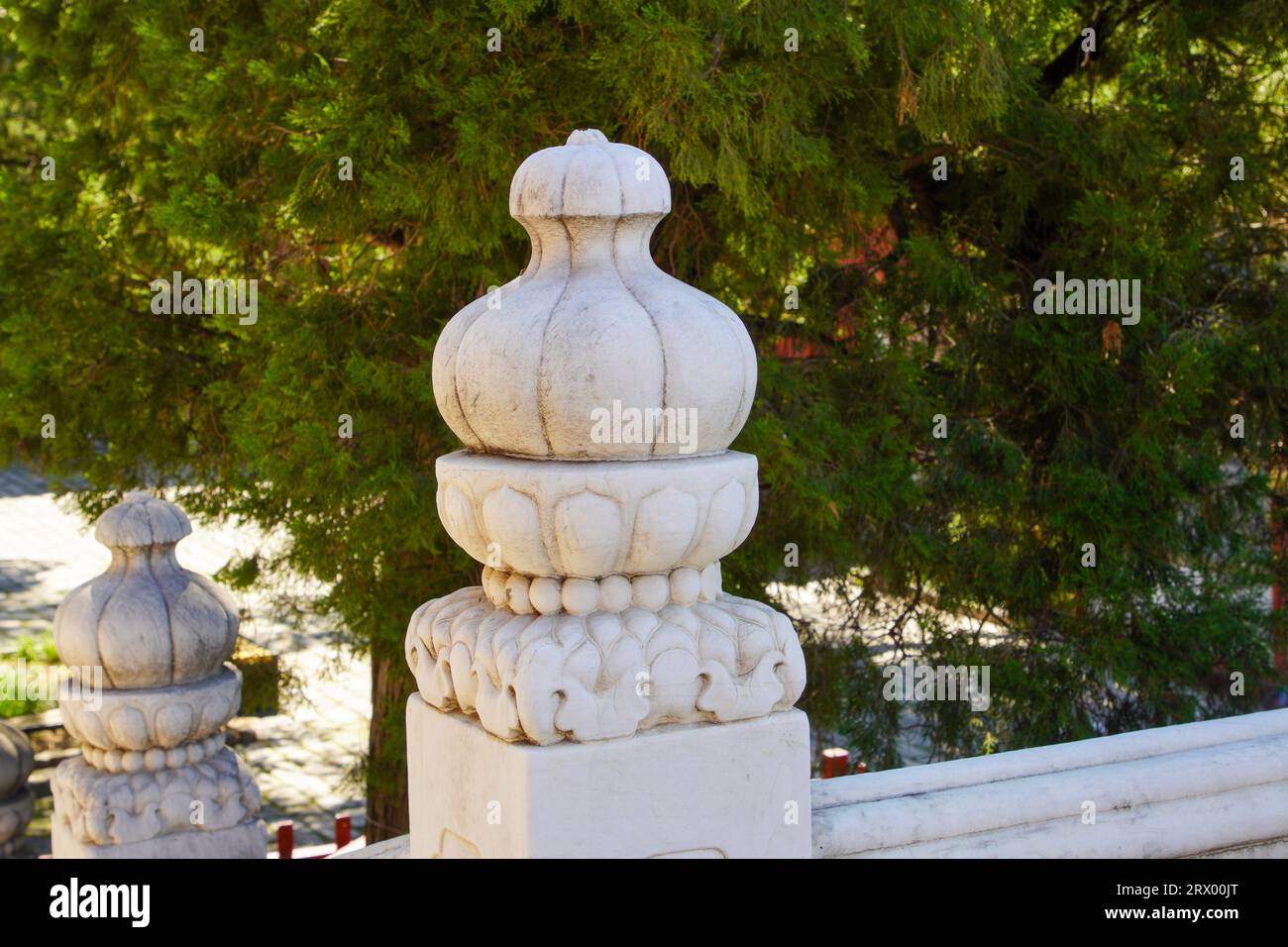 White Marble stone railing outside Dacheng Hall of Beijing Temple of ...