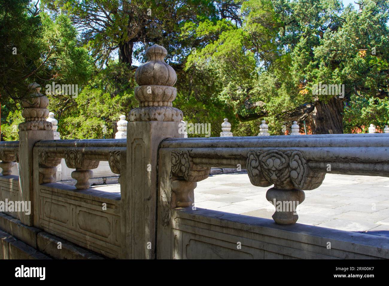 White Marble stone railing outside Dacheng Hall of Beijing Temple of ...