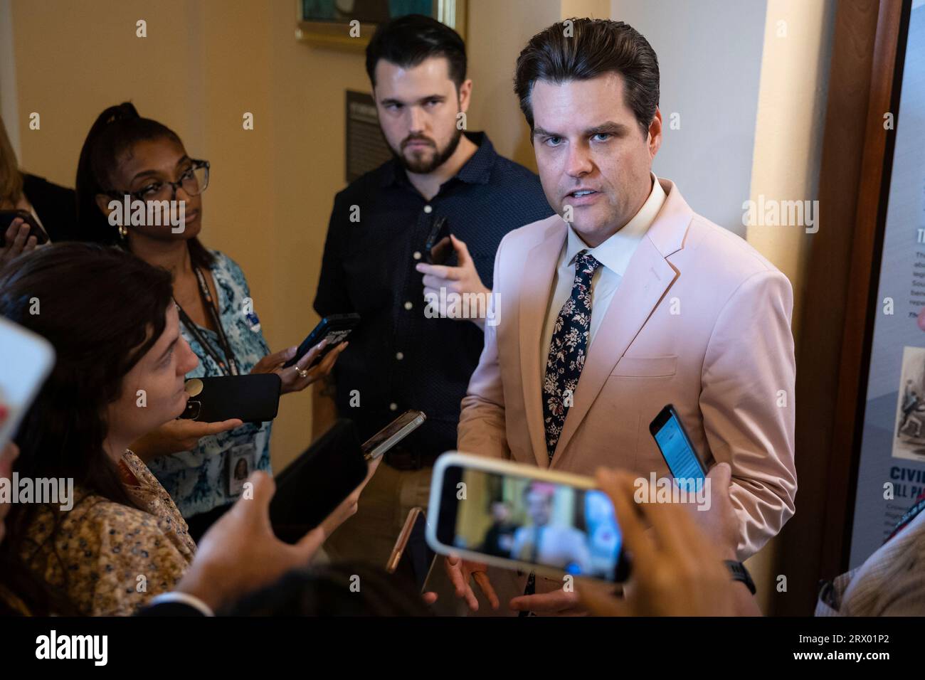Rep. Matt Gaetz (R-Fla.) speaks with reporters at the U.S. Capitol Sept ...