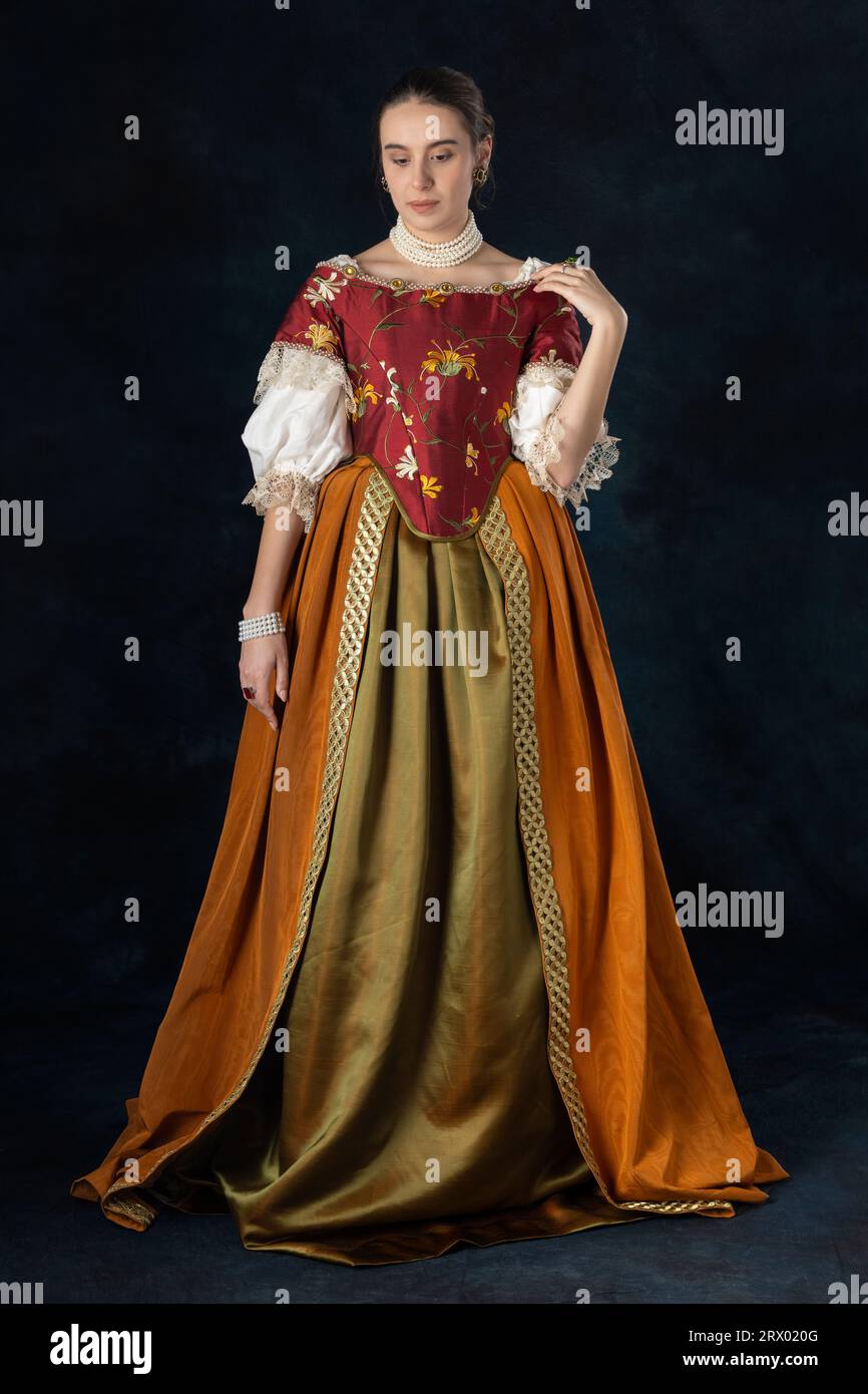 Woman wearing a historical costume from the Renaissance, Restoration ...