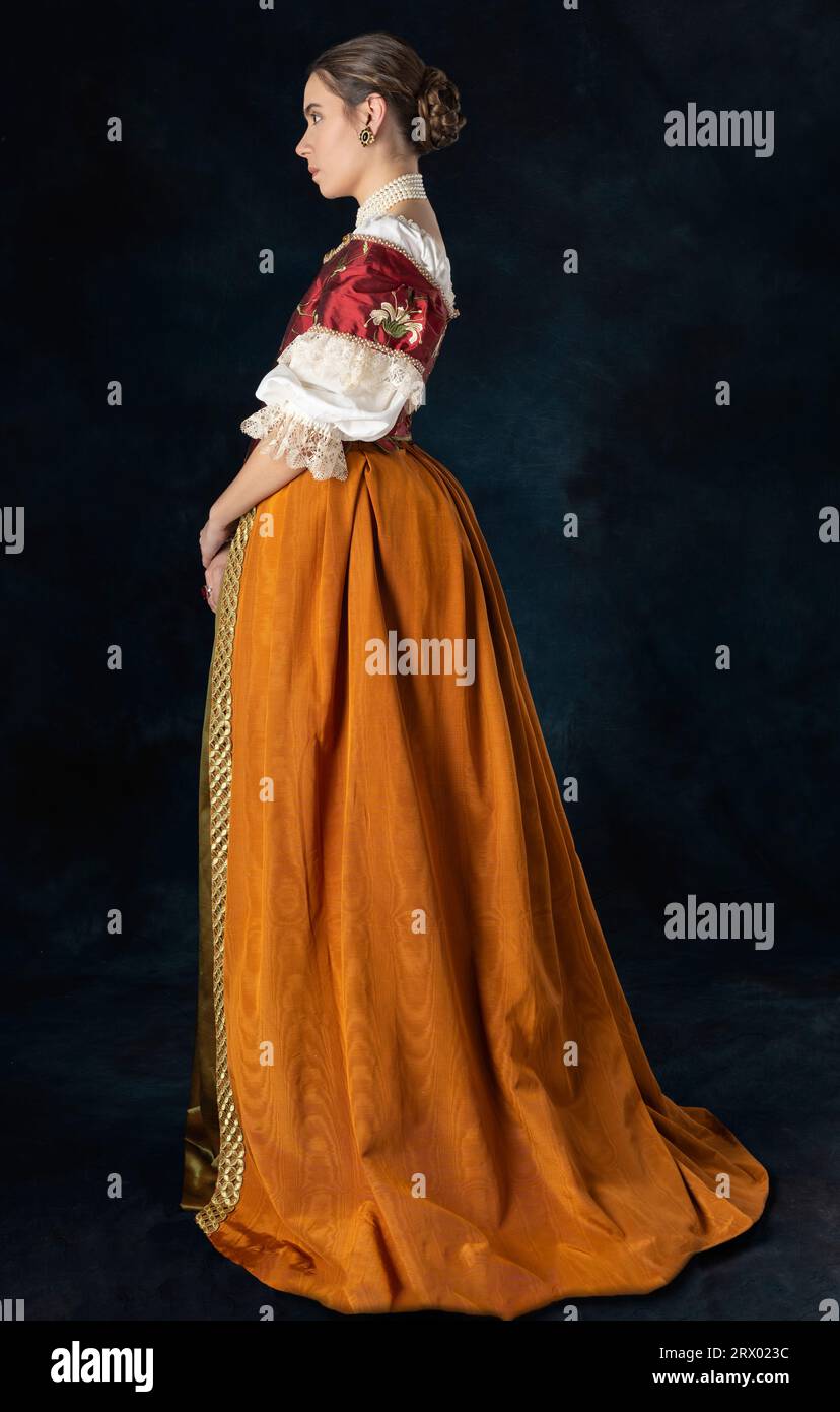 Woman wearing a historical costume from the Renaissance, Restoration ...