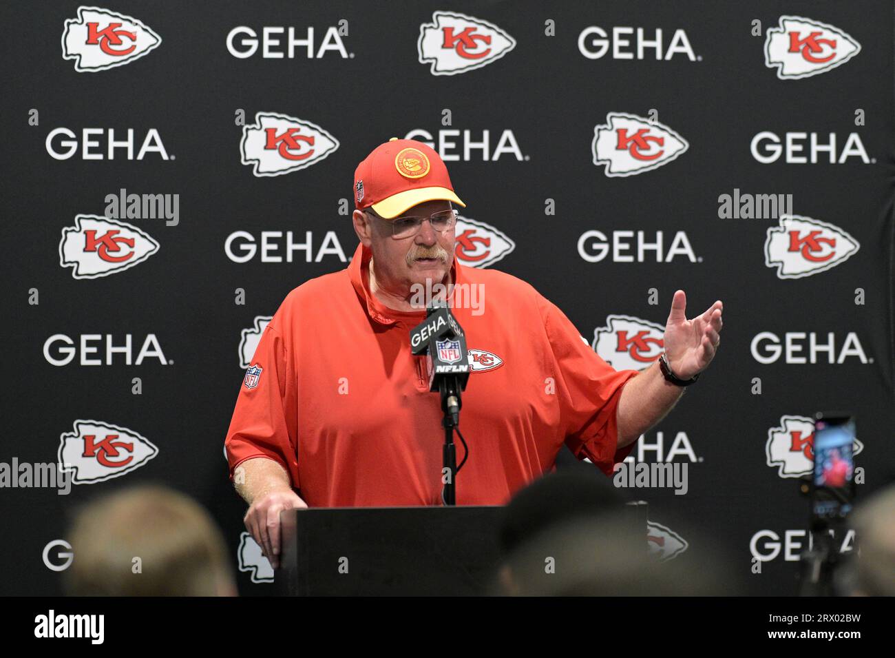 Kansas City Chiefs head coach Andy Reid speaks with reporters during ...