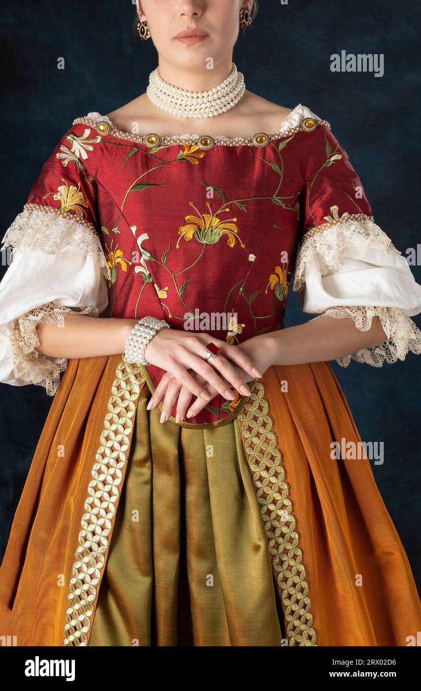 Woman wearing a historical costume from the Renaissance, Restoration ...