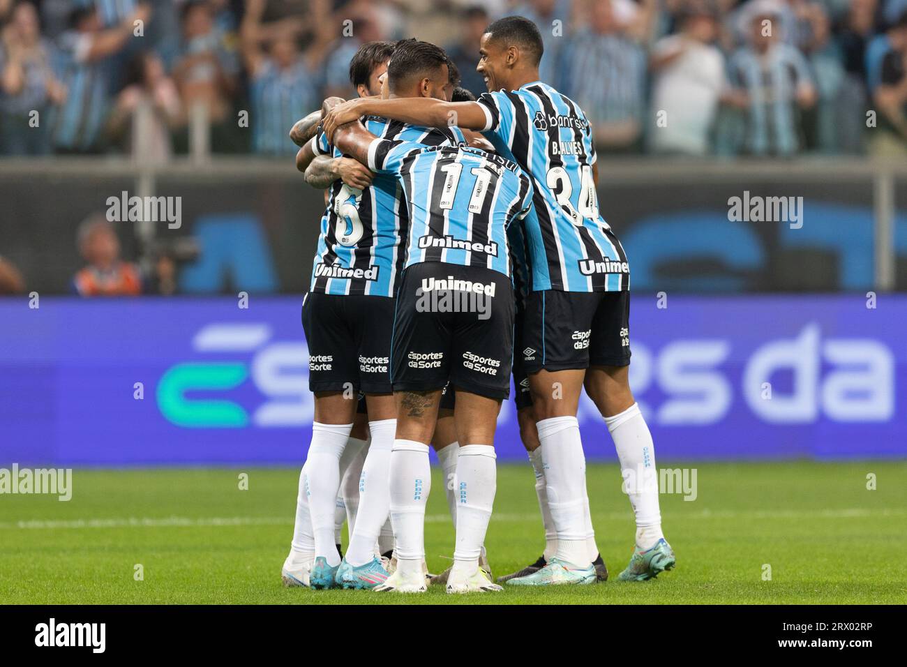 Porto Alegre, Brazil. 21st Sep, 2023. Players of Gremio celebrates ...