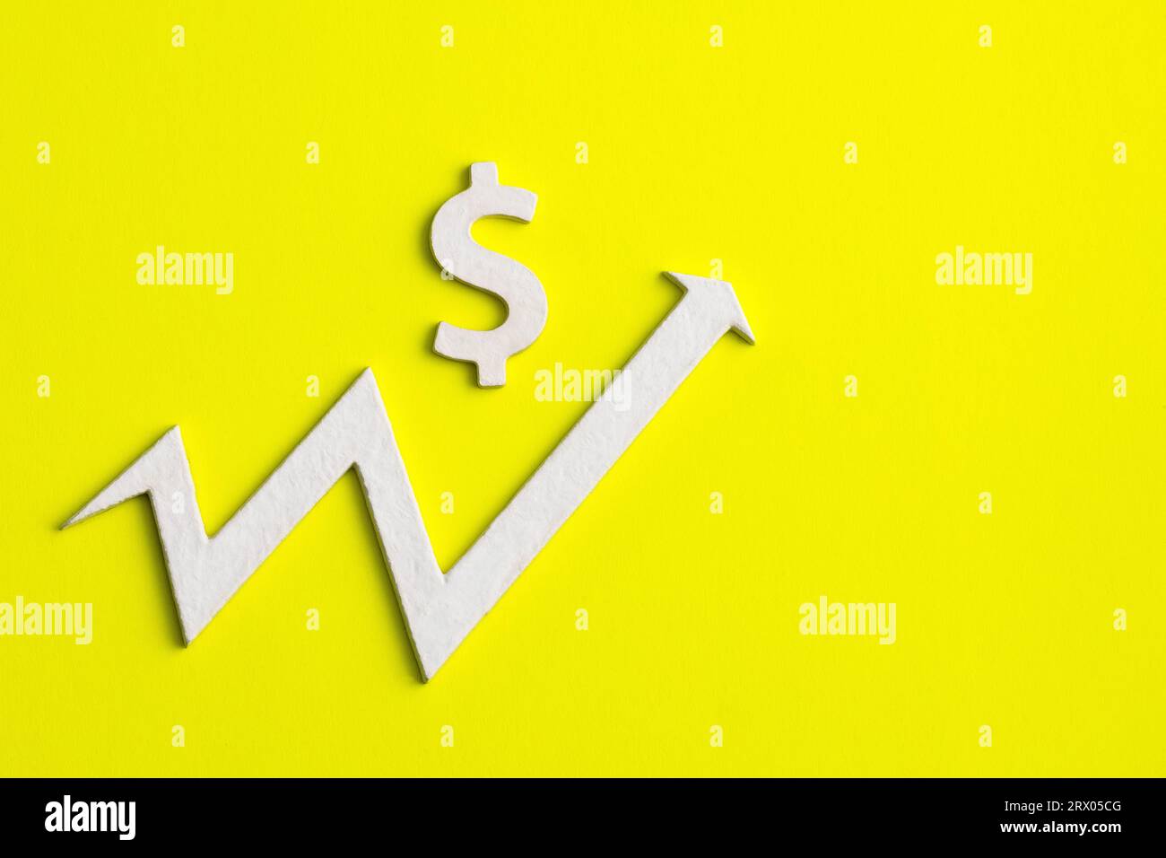 Increase in interest on value - Arrow and value icon on yellow ...