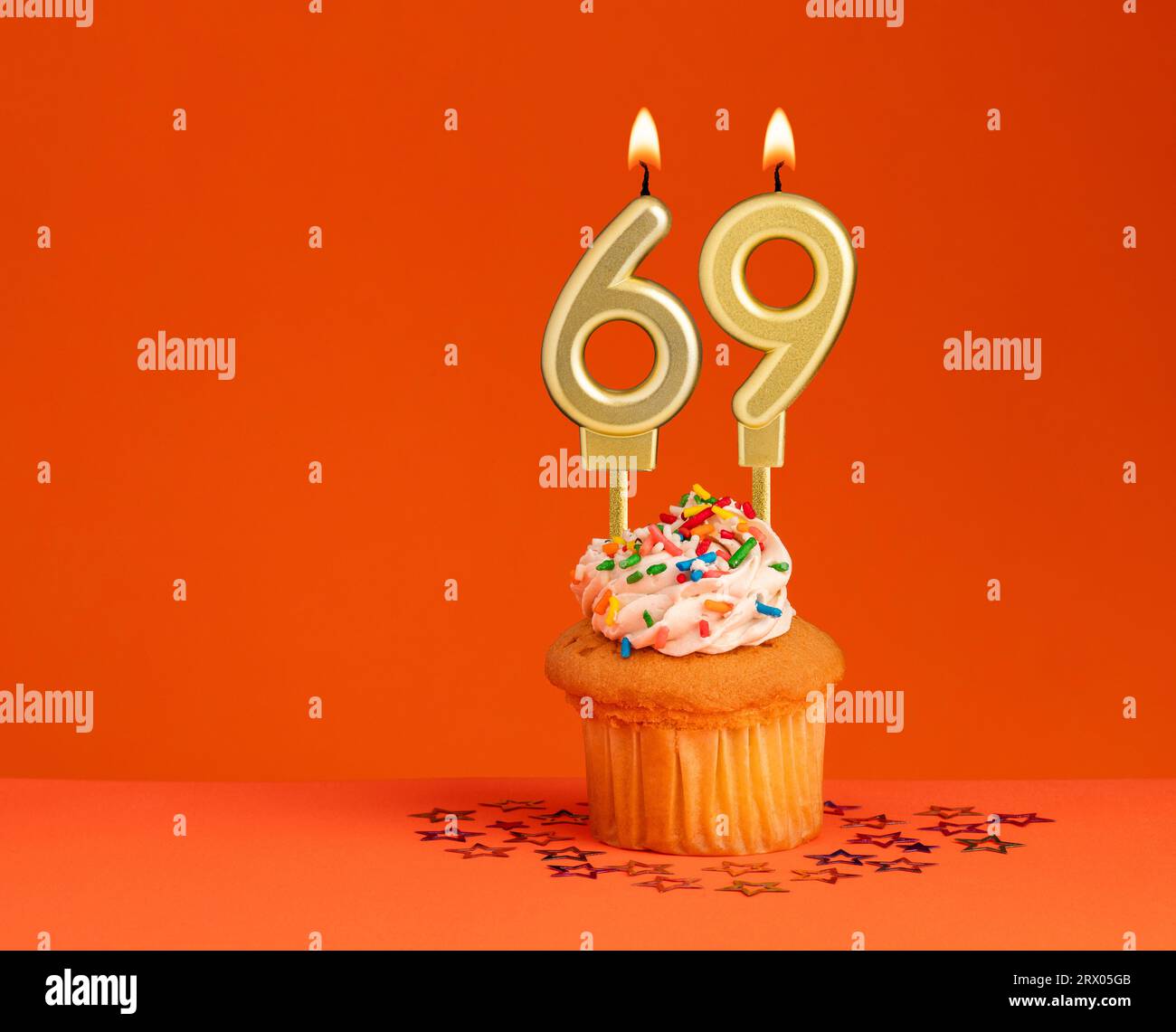 Number 69 candle - Birthday card design in orange background Stock ...