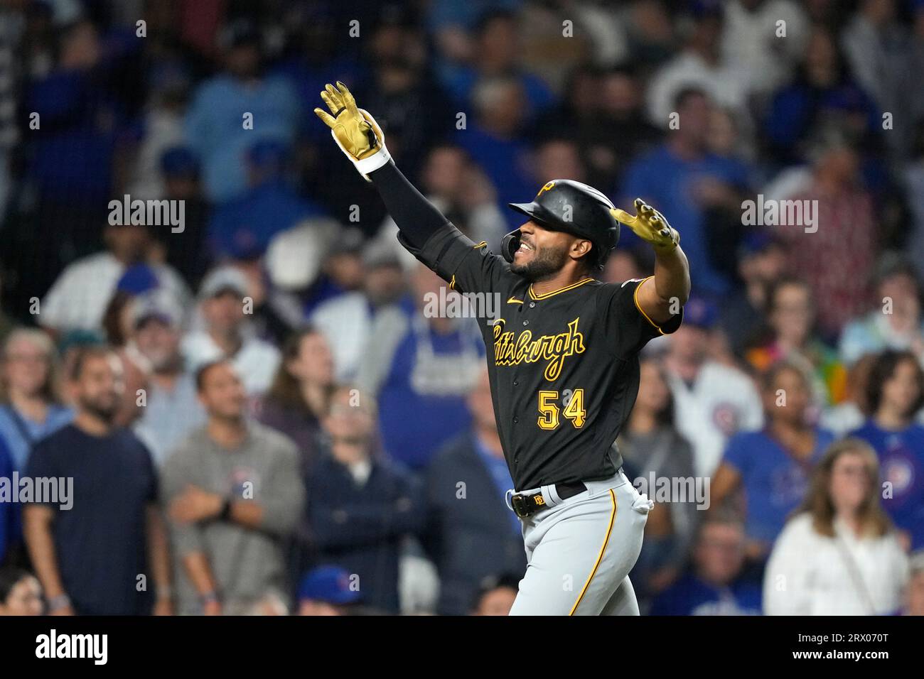 Pittsburgh Pirates' Joshua Palacios celebrates his pinch-hit, three-run ...
