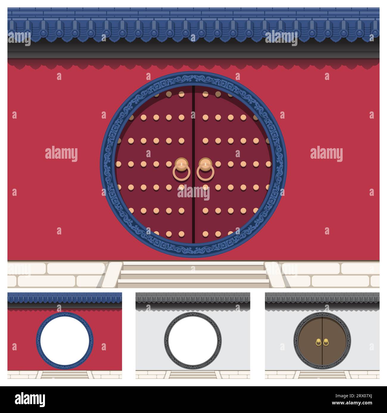 Layered editable vector illustration of a gate on the wall with ancient ...