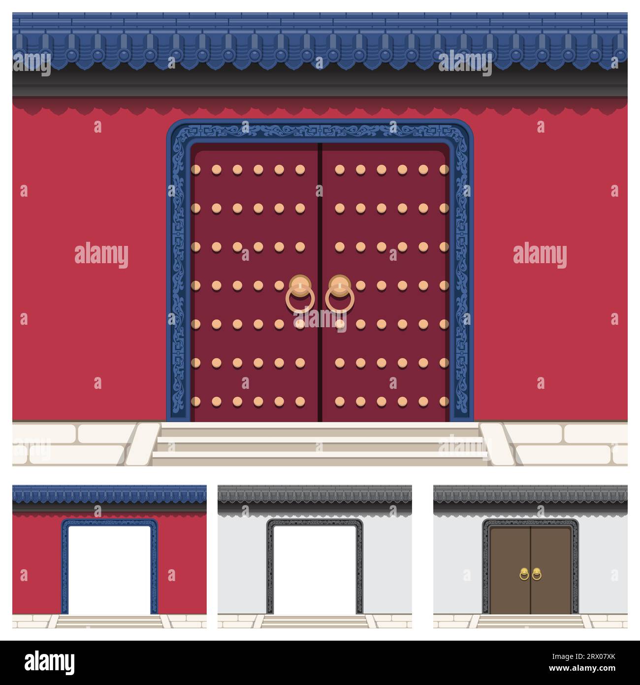 Layered editable vector illustration of a gate on the wall with ancient ...