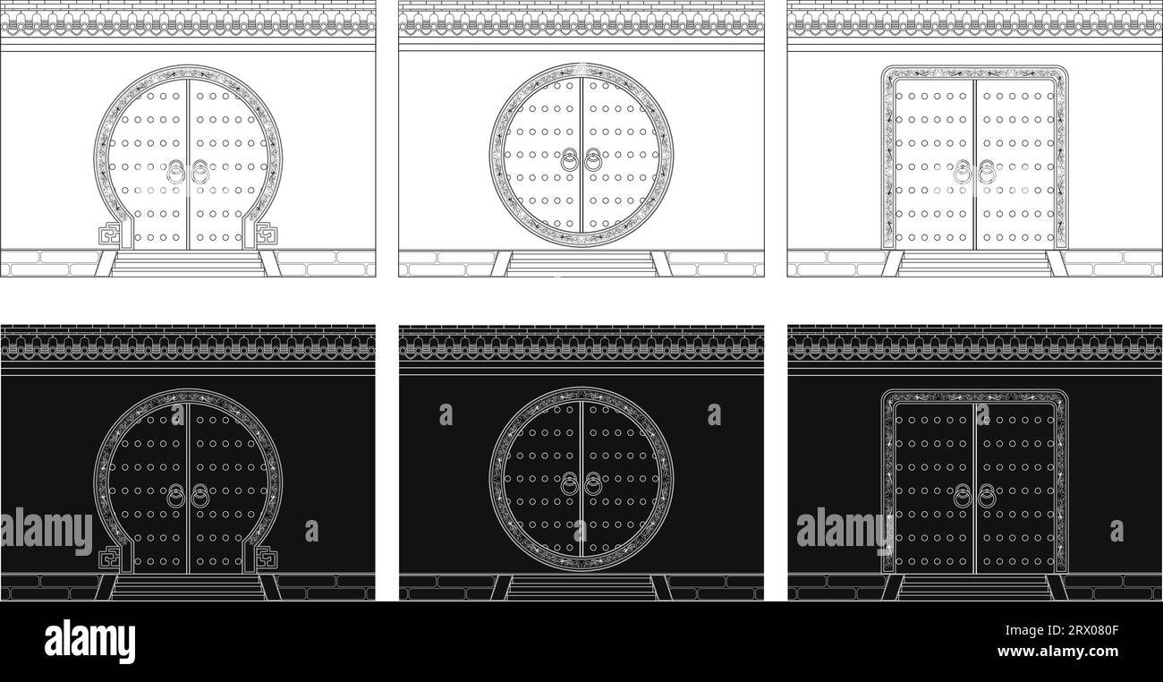 Layered editable vector illustration silhouette of a gate on the wall ...
