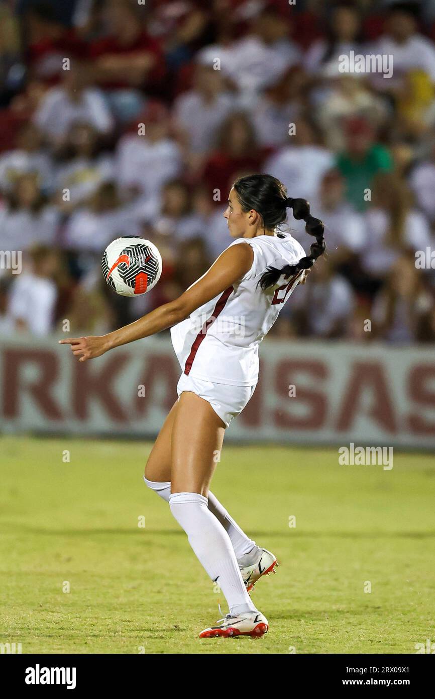 September 21, 2023: Ava Tankersley #21 Razorback forward blocks a ball ...