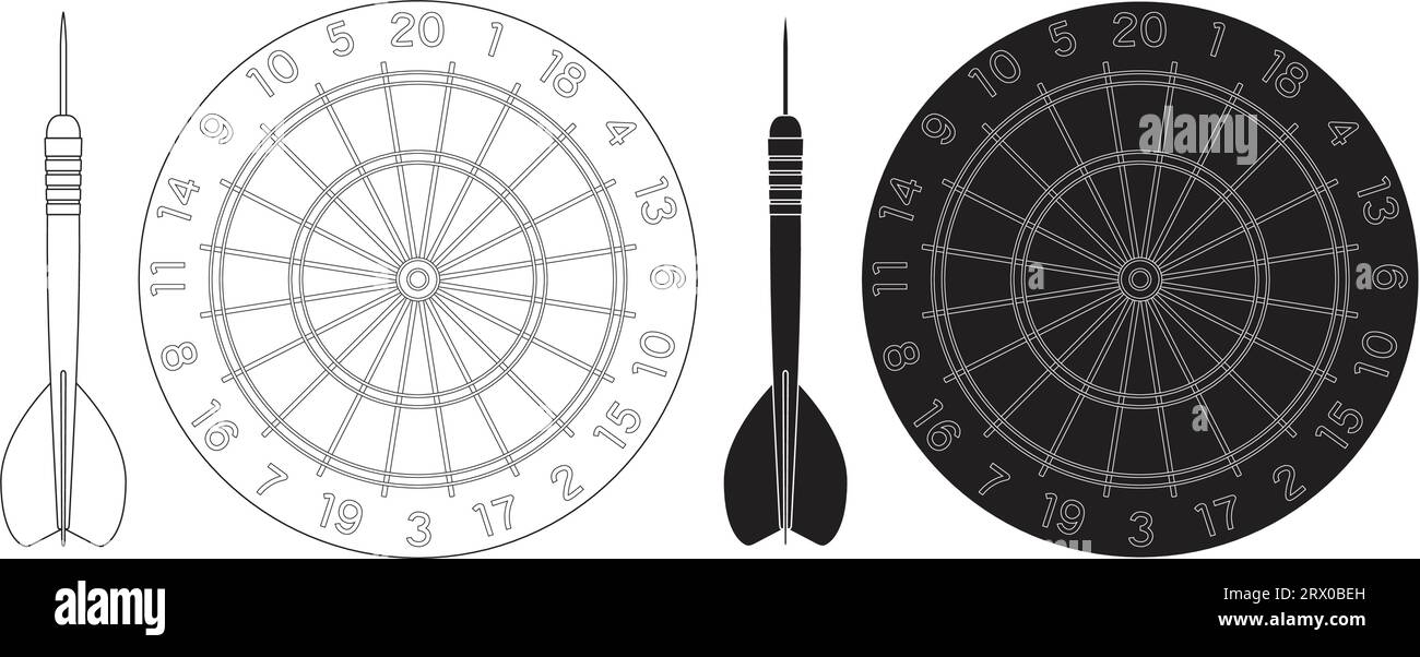 Layered editable vector illustration outline of dart and dartboard ...