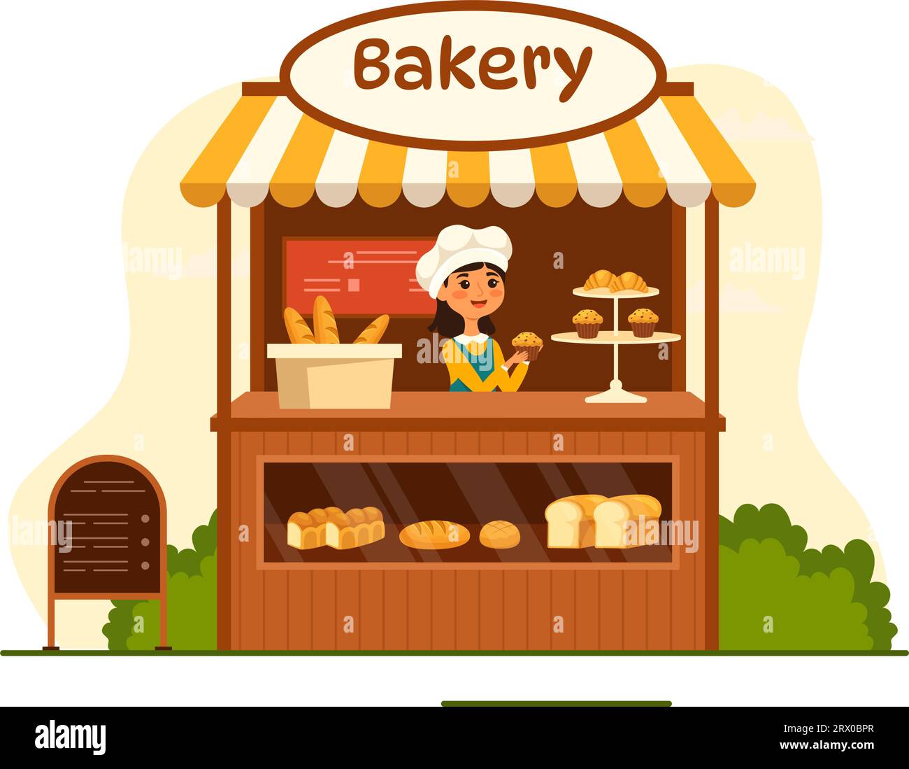 Bakery Store Vector Illustration with Various Types of Bread Products ...