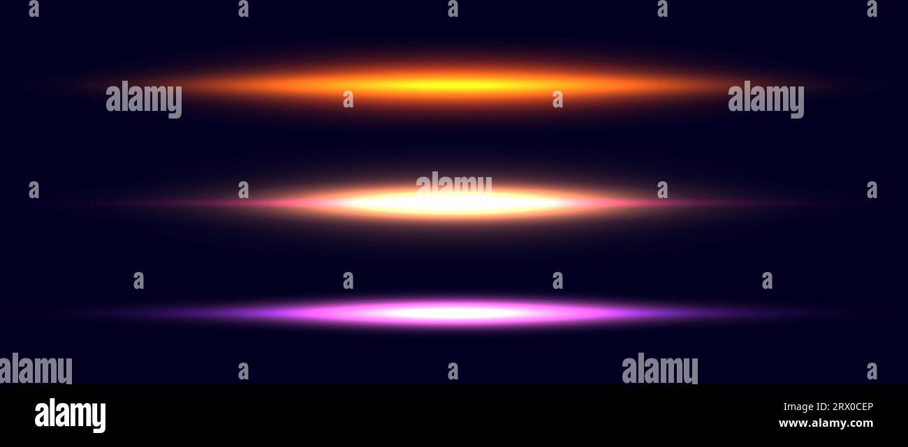 Neon divider lines set. Glowing horizontal stripes collection ...