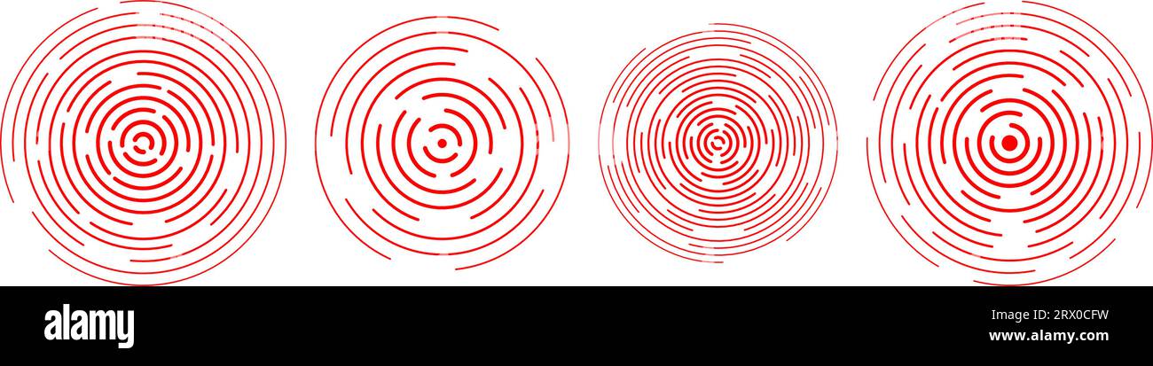 Red Concentric Ripple Circles Set Sonar Or Sound Linear Wave Rings