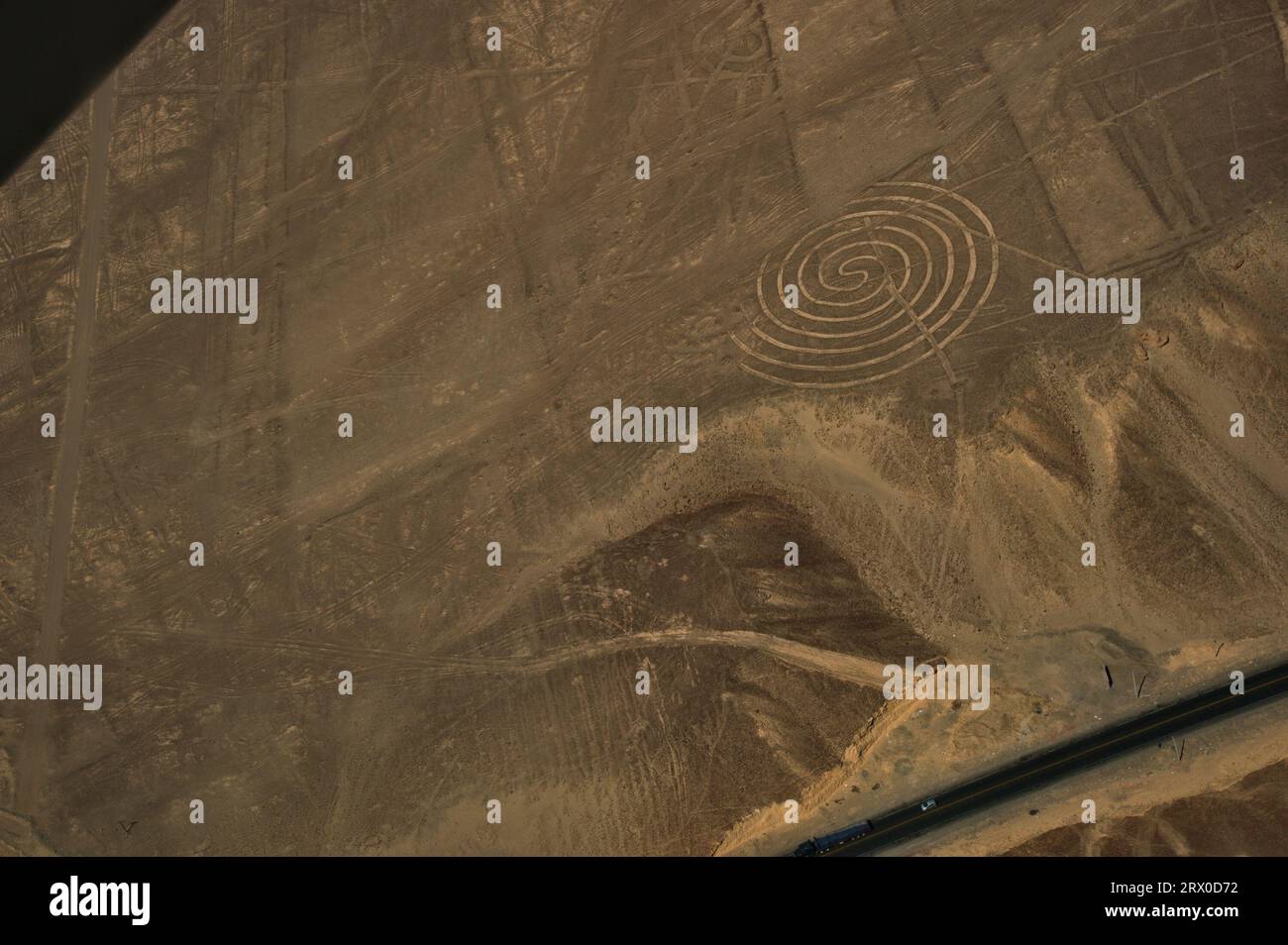 Aerial View of Spiral Geoglyph at the Nazca Lines in Peru Stock Photo ...