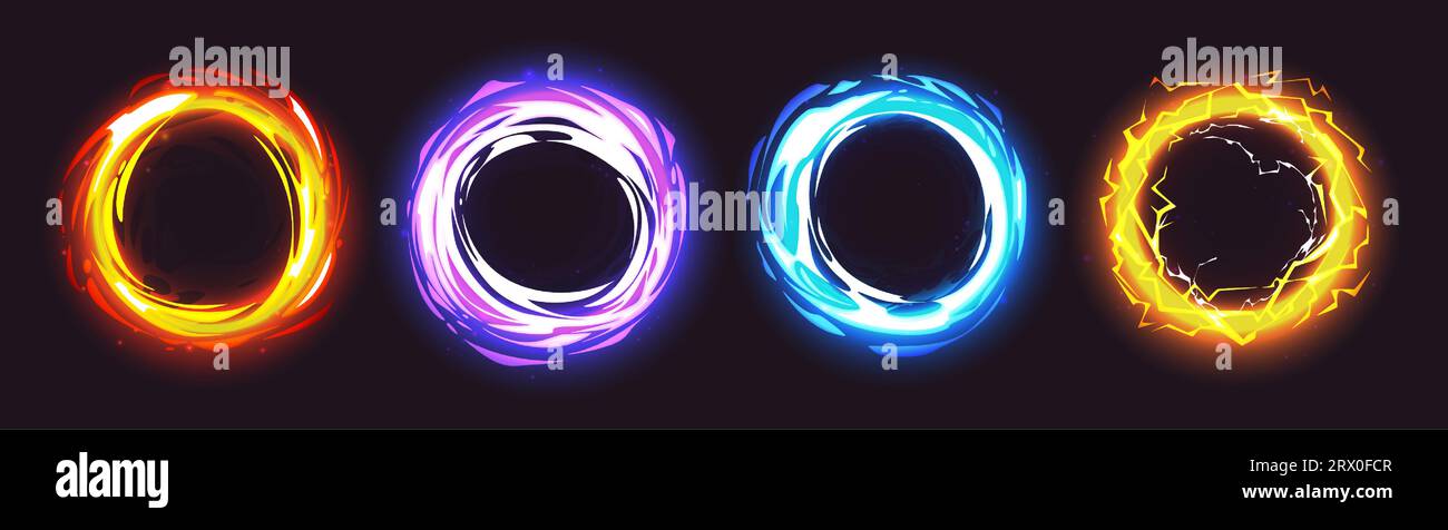Magic portal light effect set isolated on black background. Vector ...