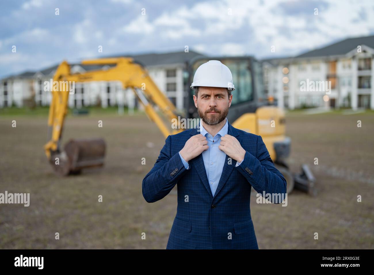 construction business owner at site, copy space. construction business ...