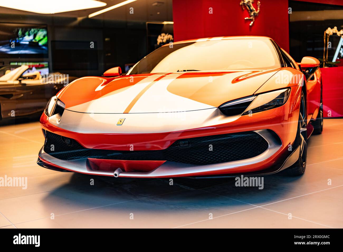 New York City, USA - August 09, 2023: Ferrari 296 GTS 2022 tuned sport ...