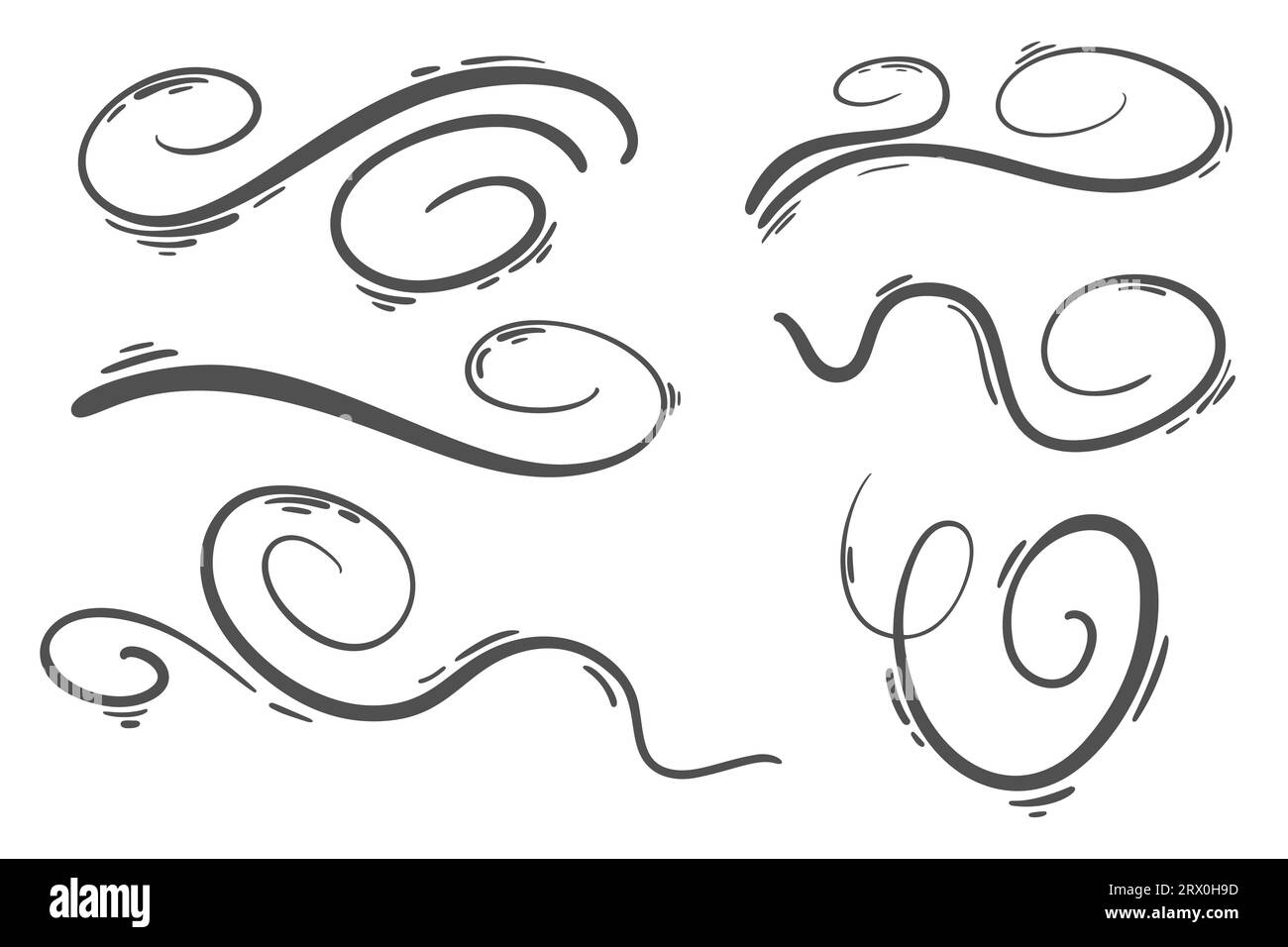 Wind and air motion lines. Hand drawn cartoon sketch. Doodle swirl ...