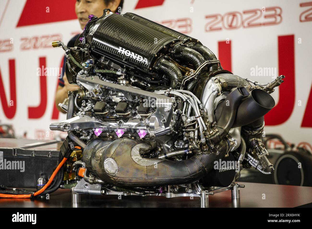 Japan. 22/09/2023. , Honda HRC engine Power Unit Presentation mechanical deteail during the 2023 ...