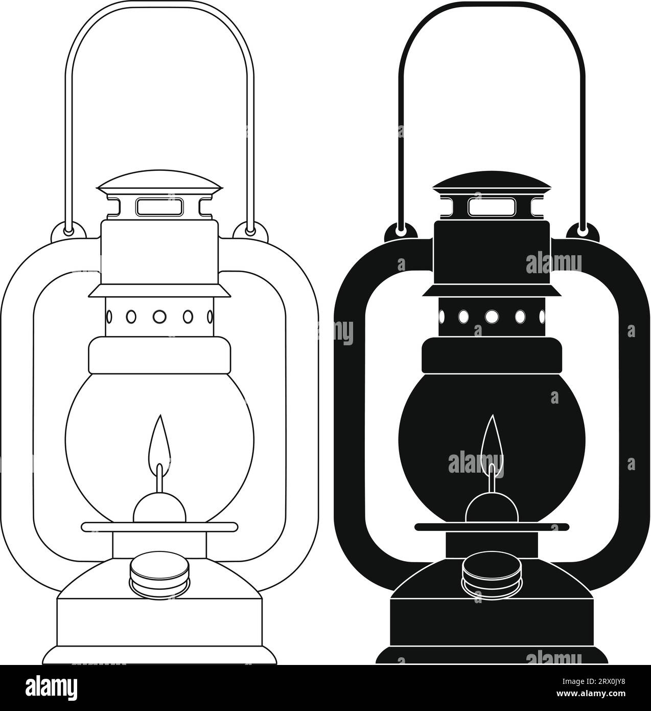 Layered editable vector illustration outline of old style kerosene lamp ...