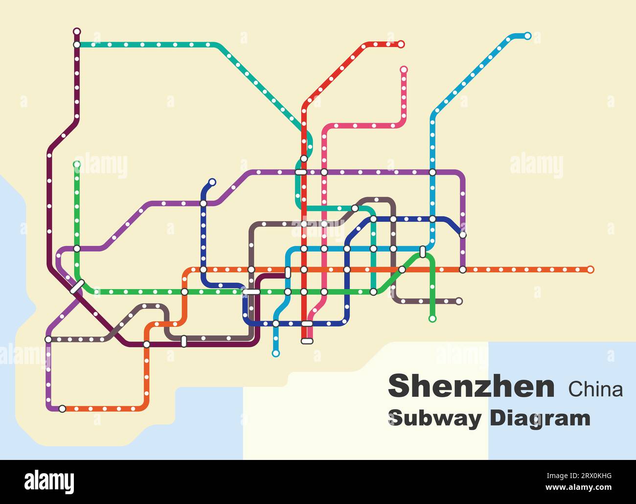 Layered editable vector illustration of the subway diagram of Shenzhen ...
